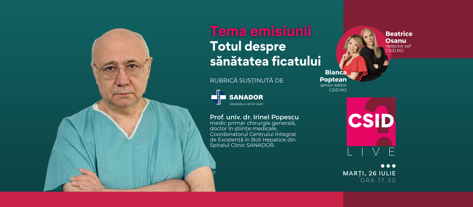 CSID.RO Live, 26 iulie, 17.30: totul despre sănătatea ficatului