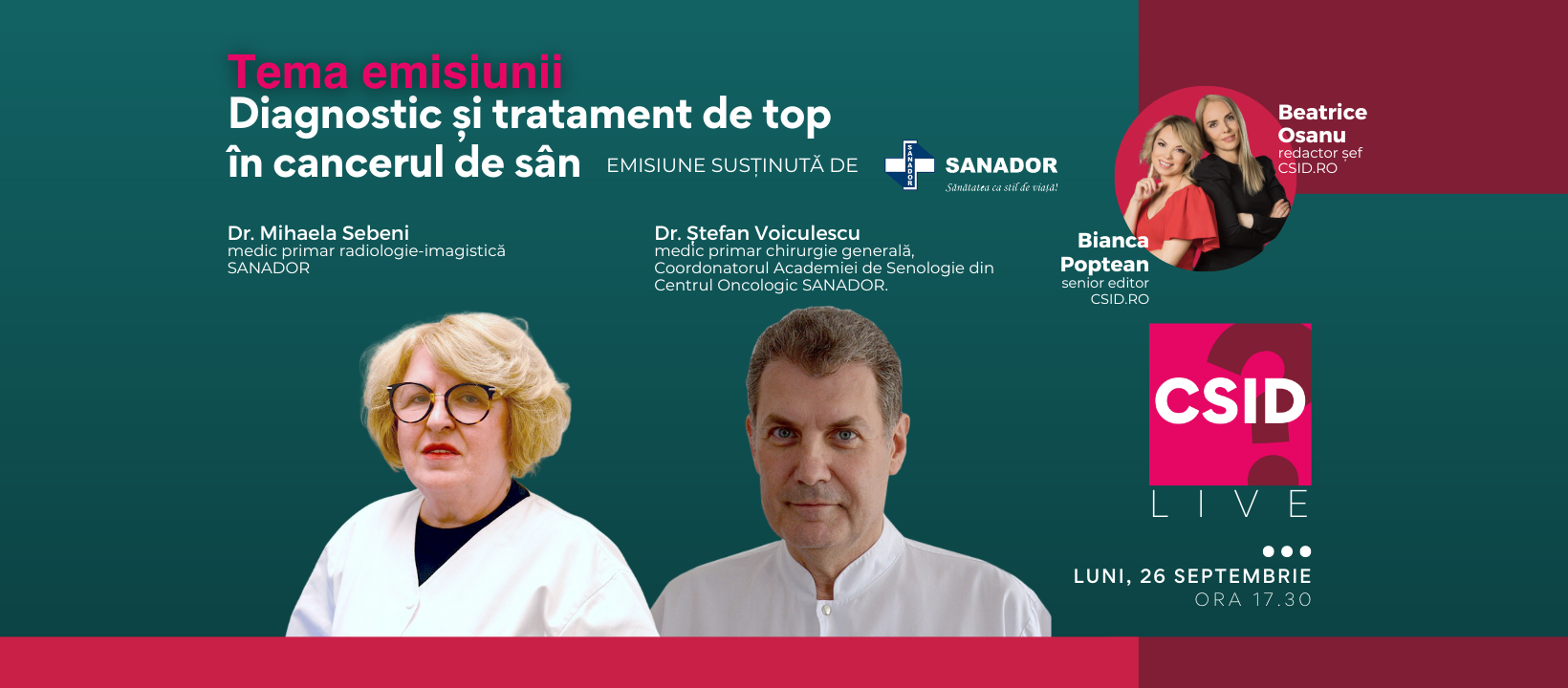 Diagnostic și tratament de top în cancerul de sân - CSID.RO Live
